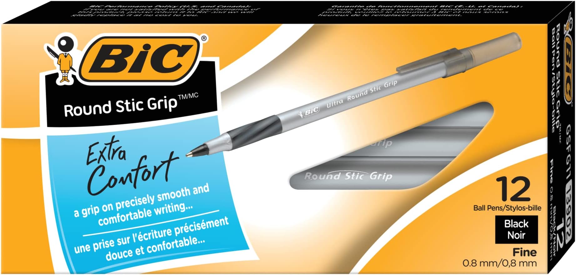 Round Stic Grip Ballpoint Stick Pen, Black Ink, Fine, Dozen, Sold as 1 ...