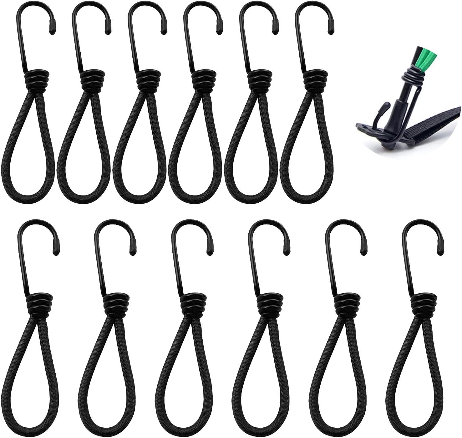 12 pcs Bungee Rope with Hooks, Metal Shock Cord Hook Tent Elastic ...