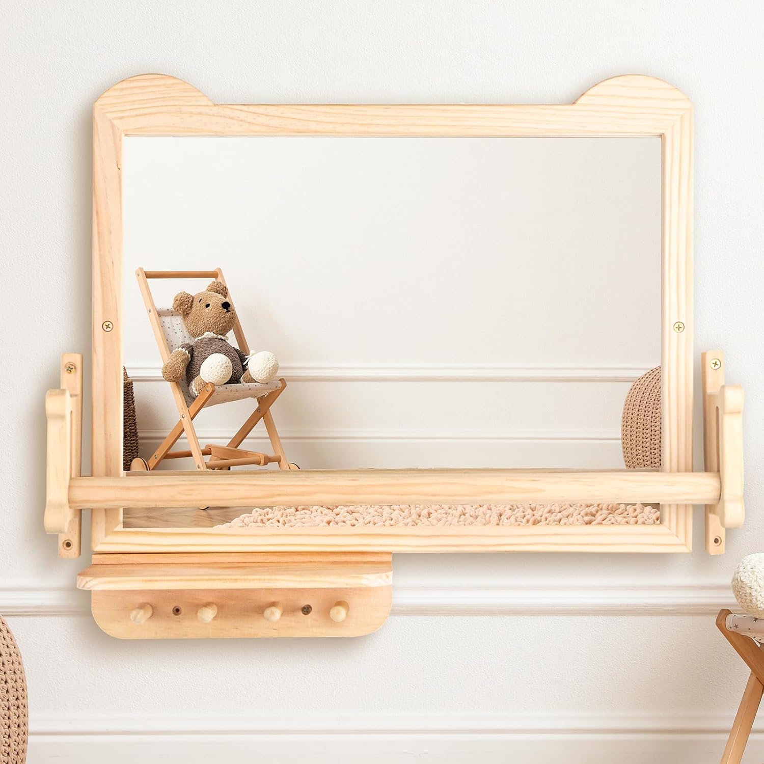 Amazon.com: Wisreach Montessori Mirror with Bar – Natural Wooden Frame ...