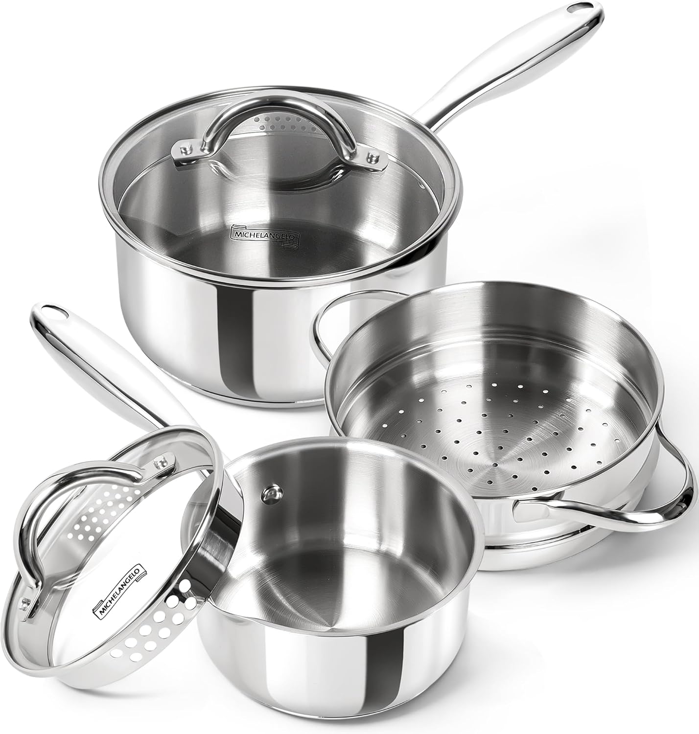 Amazon.com: MICHELANGELO Stainless Steel Sauce Pot Set with Steamer ...