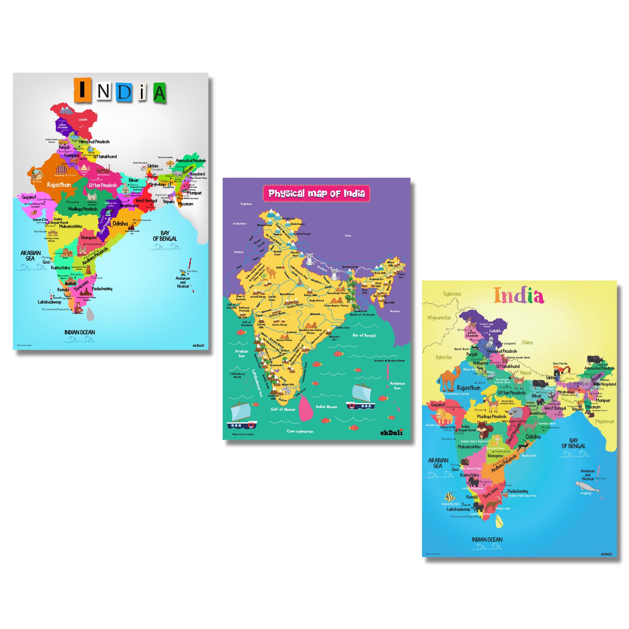 Buy EKDALI India Map poster Combo India Map for wall for kids - India ...