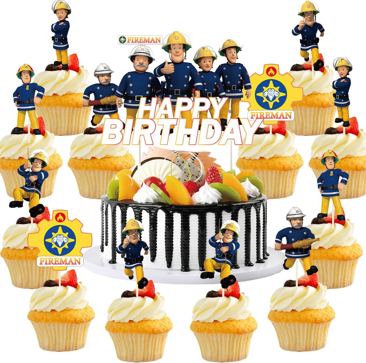 Fireman Sam Cake Topper -Tomicy 25pcs Fireman Sam Cupcake Toppers Party ...