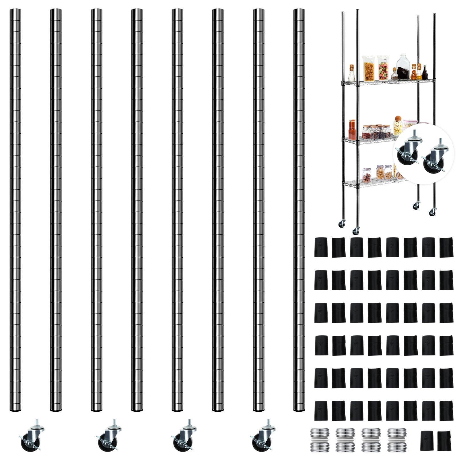 Amazon.com: Yaocom Set of 4 Wire Shelving Poles with 50 Pcs Plastic ...