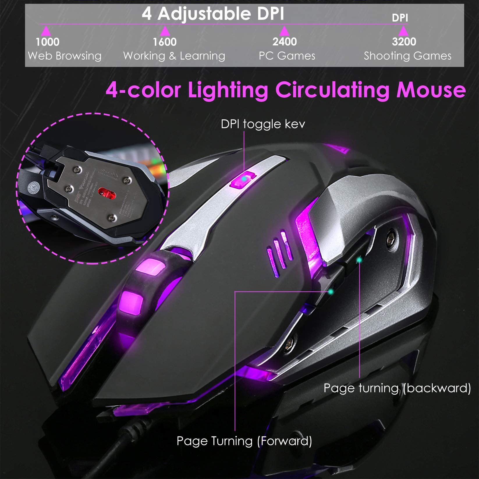 Buy RGB Gaming Keyboard and Mouse Combo Rainbow Backlit Lighted,Wired ...