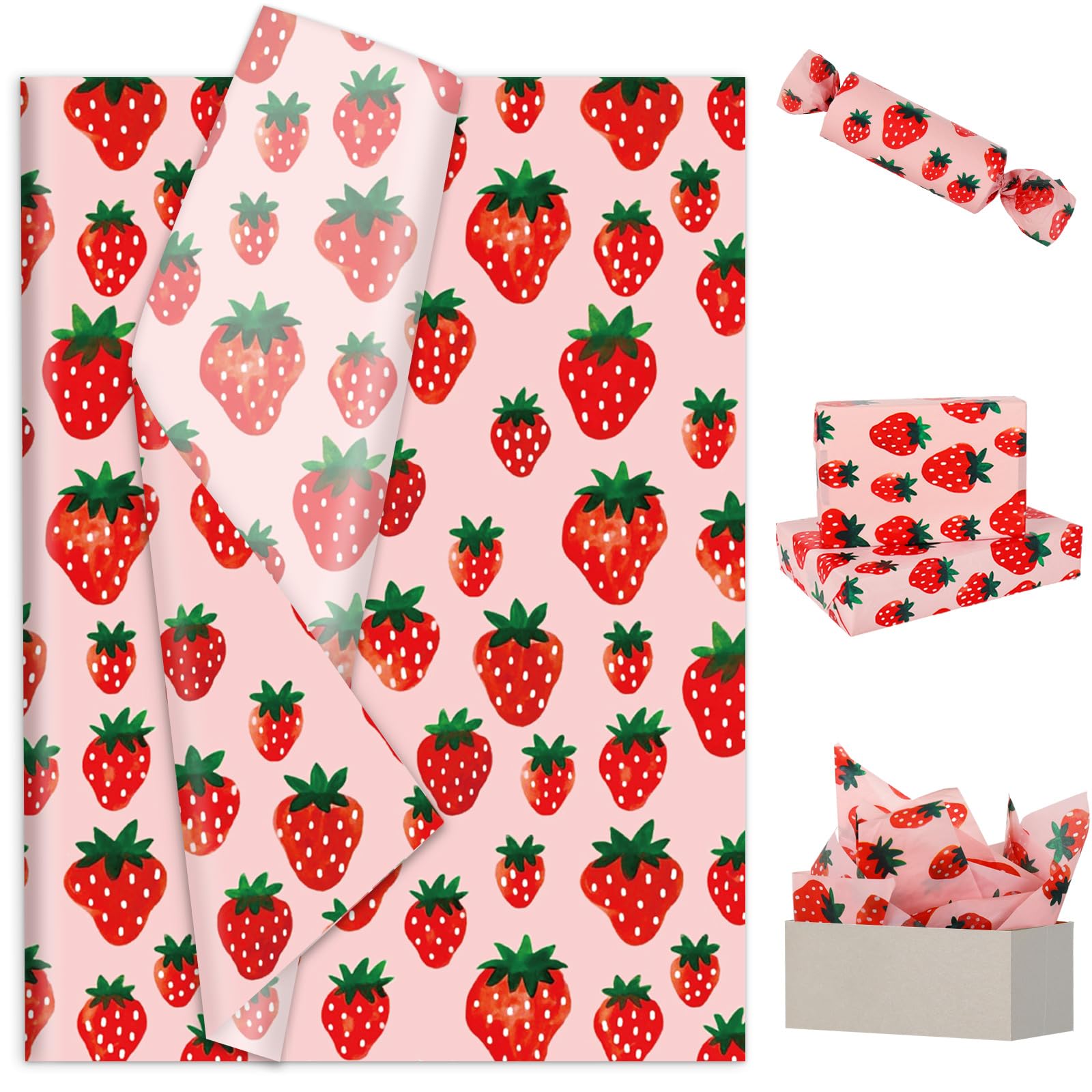 Amazon.com: JarThenaAMCS 100 Sheets Strawberry Tissue Paper Pink Gift ...