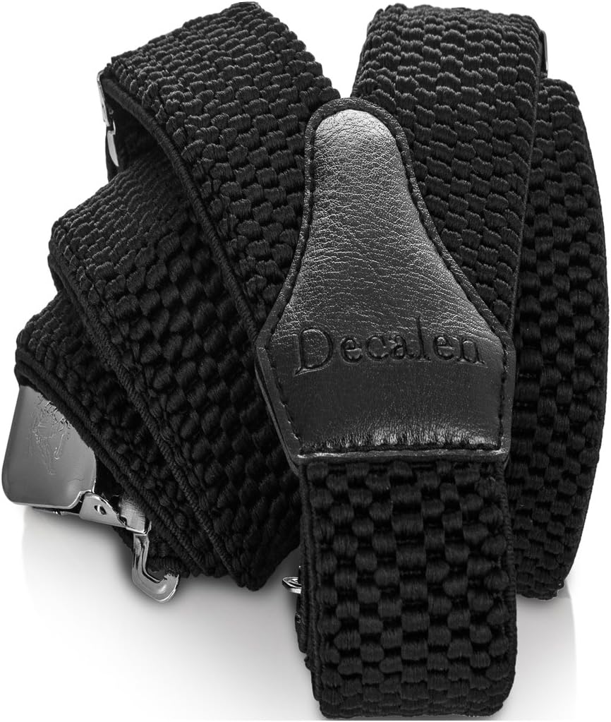Decalen Mens Suspenders with Very Strong Clips Heavy Duty One Size Fits ...