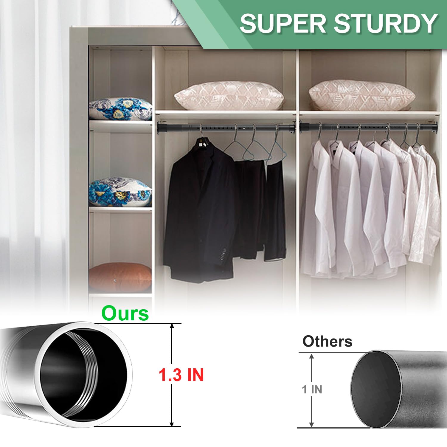 Snapklik.com : Closet Rod, 17 To 51 Inch 1.3 Inch Diameter Heavy Duty ...