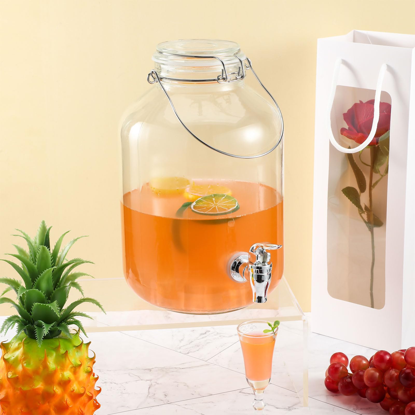 Dandat 1.3 Gallon Glass Drink Dispensers Beverage Dispenser with Spigot ...