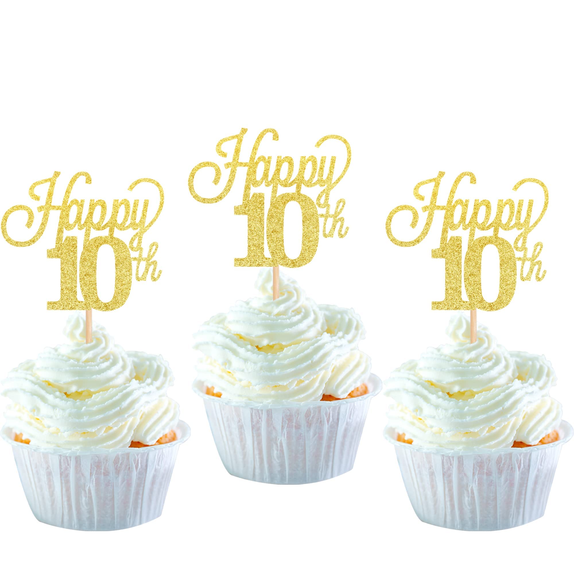 SYKYCTCY 24 Pack Happy 10th Cupcake Toppers Glitter Number 10 Ten Sweet ...