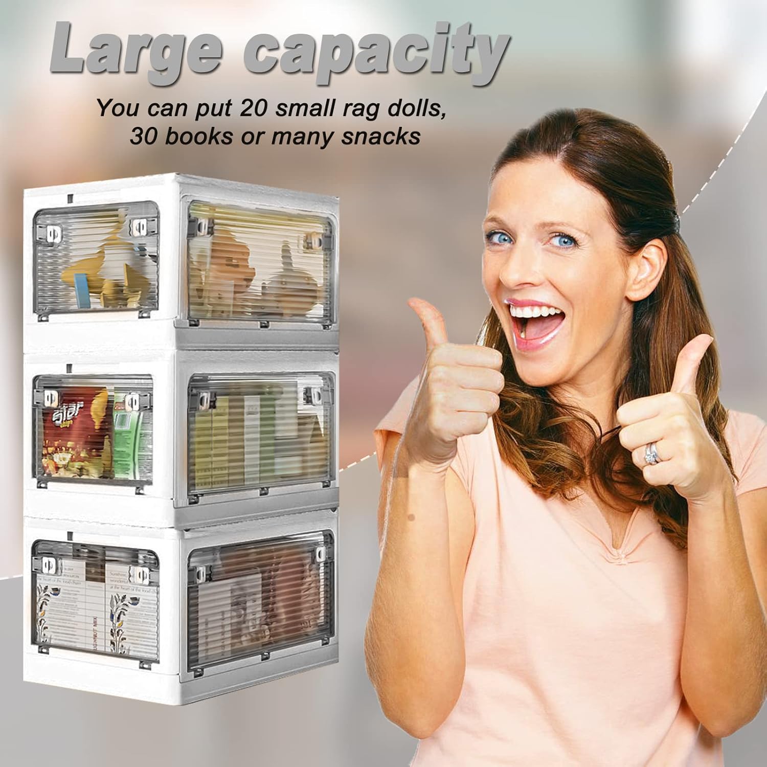 Contenedores de almacenamiento con tapa, organizador apilable plegable ...