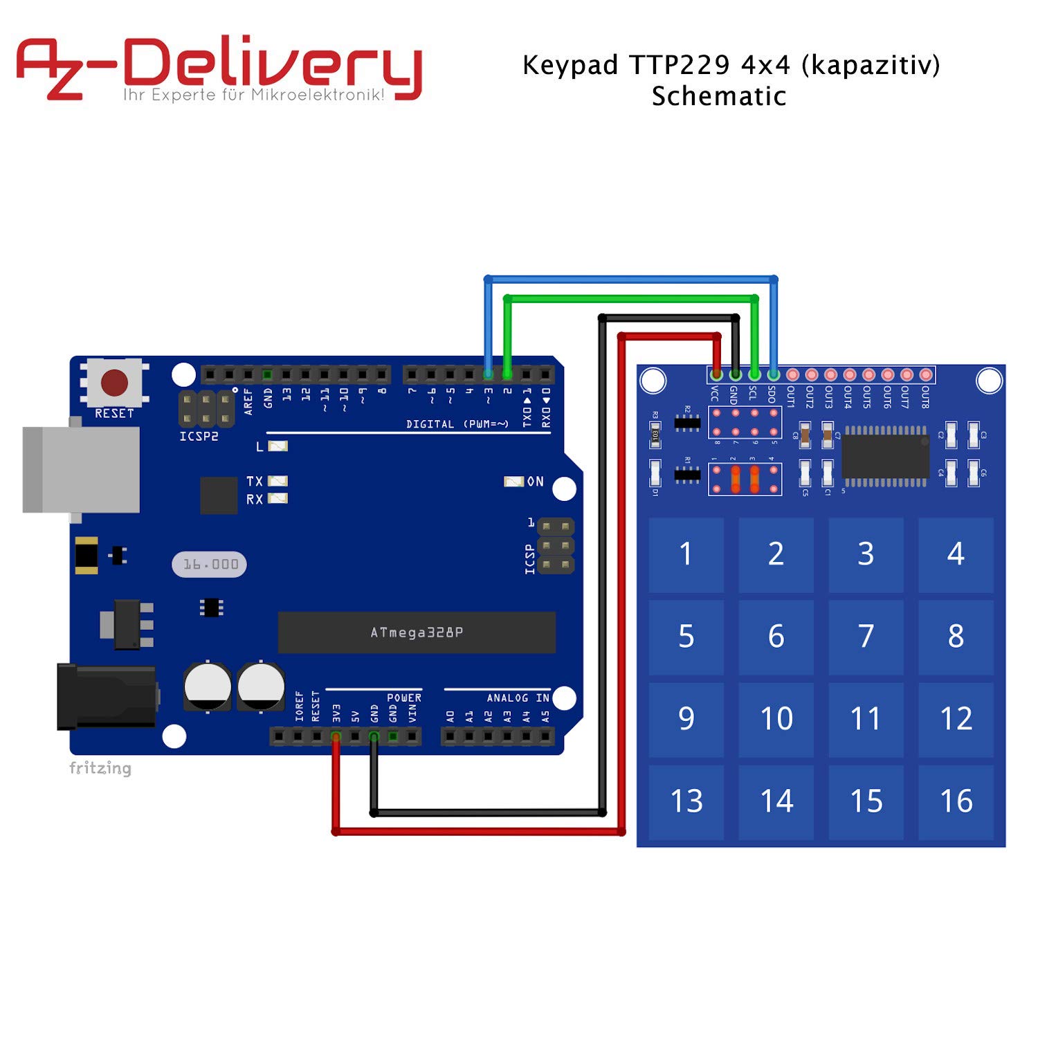 AZDelivery 3 x TTP229 16-Channel Digital Touch Sensor Capacitive Module ...