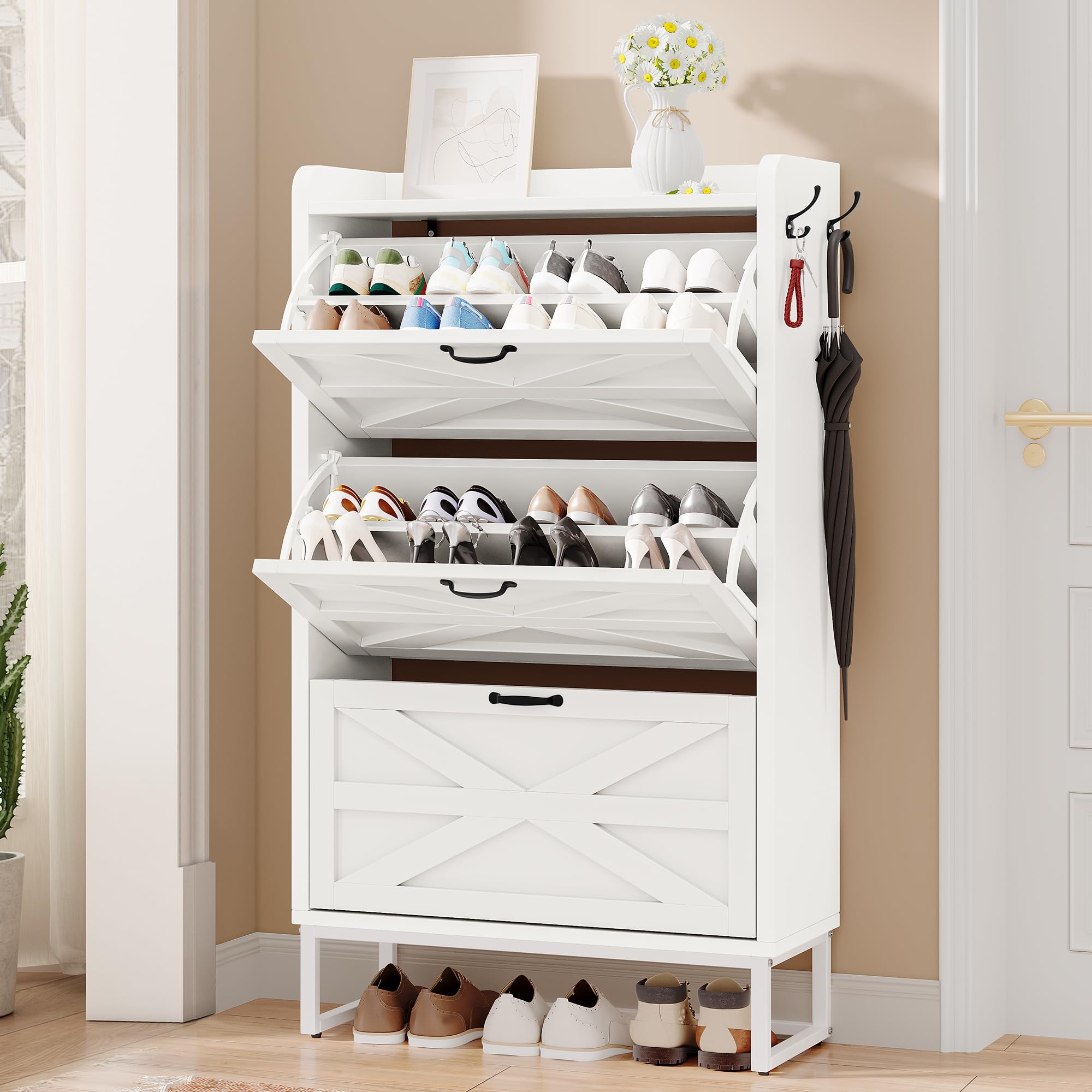 Amazon.com: YITAHOME Farmhouse Shoe Storage Cabinet for 24 Pairs with 3 ...