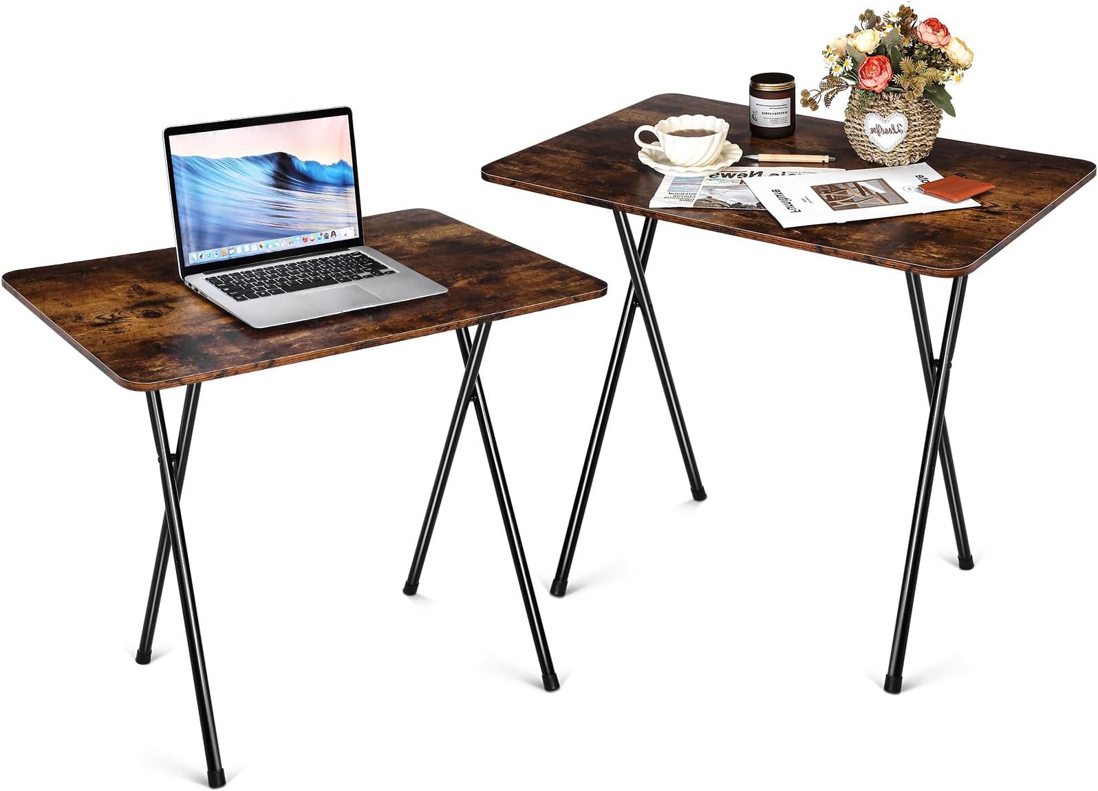 Amazon.com: Wenqik Foldable Table TV Trays for Eating Set of 2 Large ...