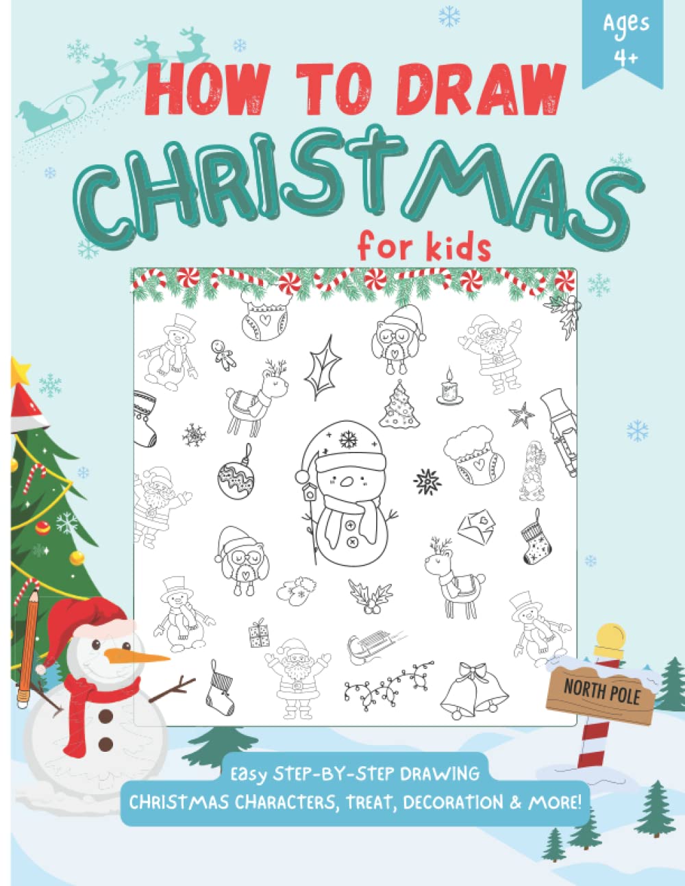 How to draw Christmas for kids: Easy Step-by-step drawing Christmas ...