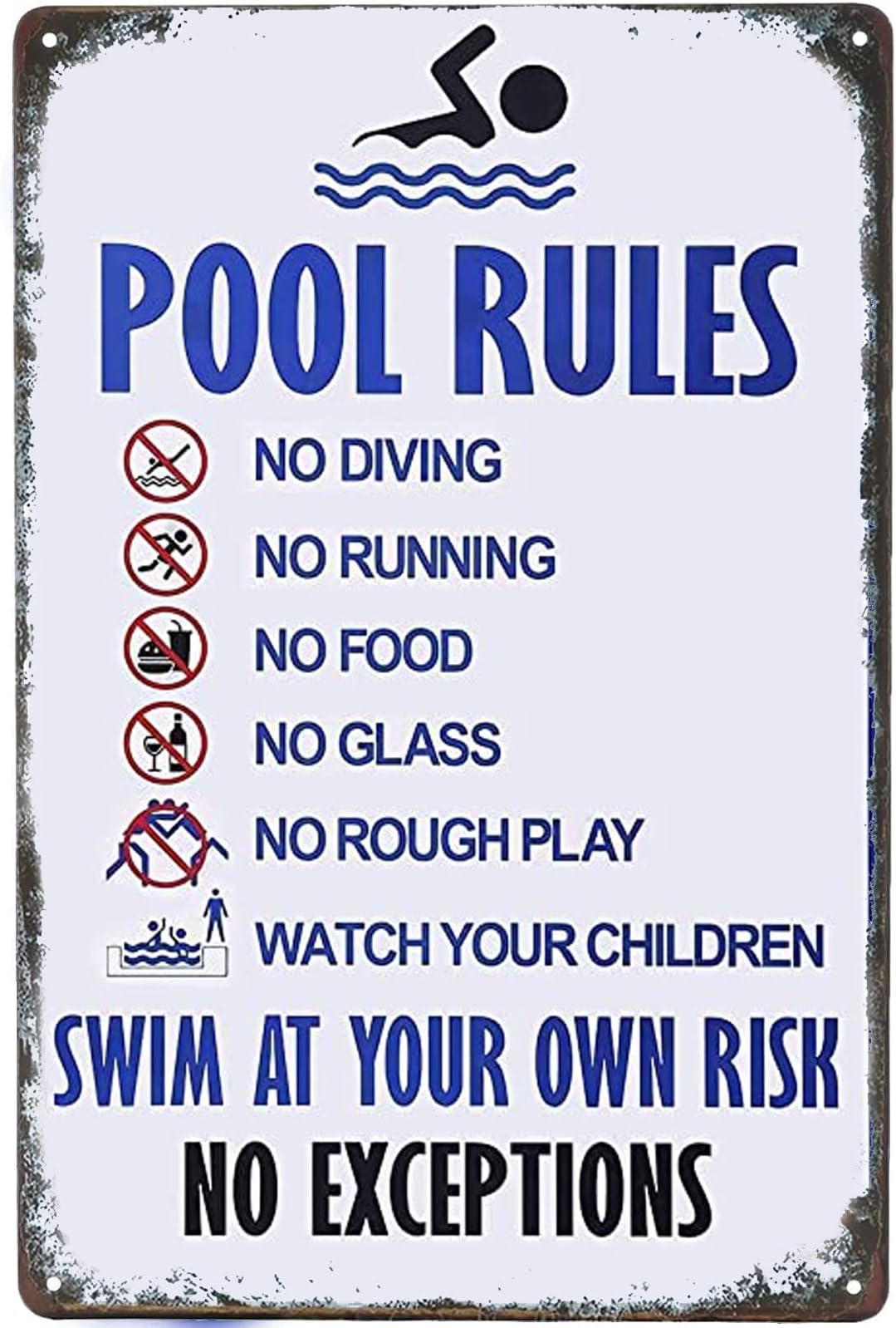 Amazon.com : Vintage Wall Decor Swimming Pool Rules tin sign & Their ...