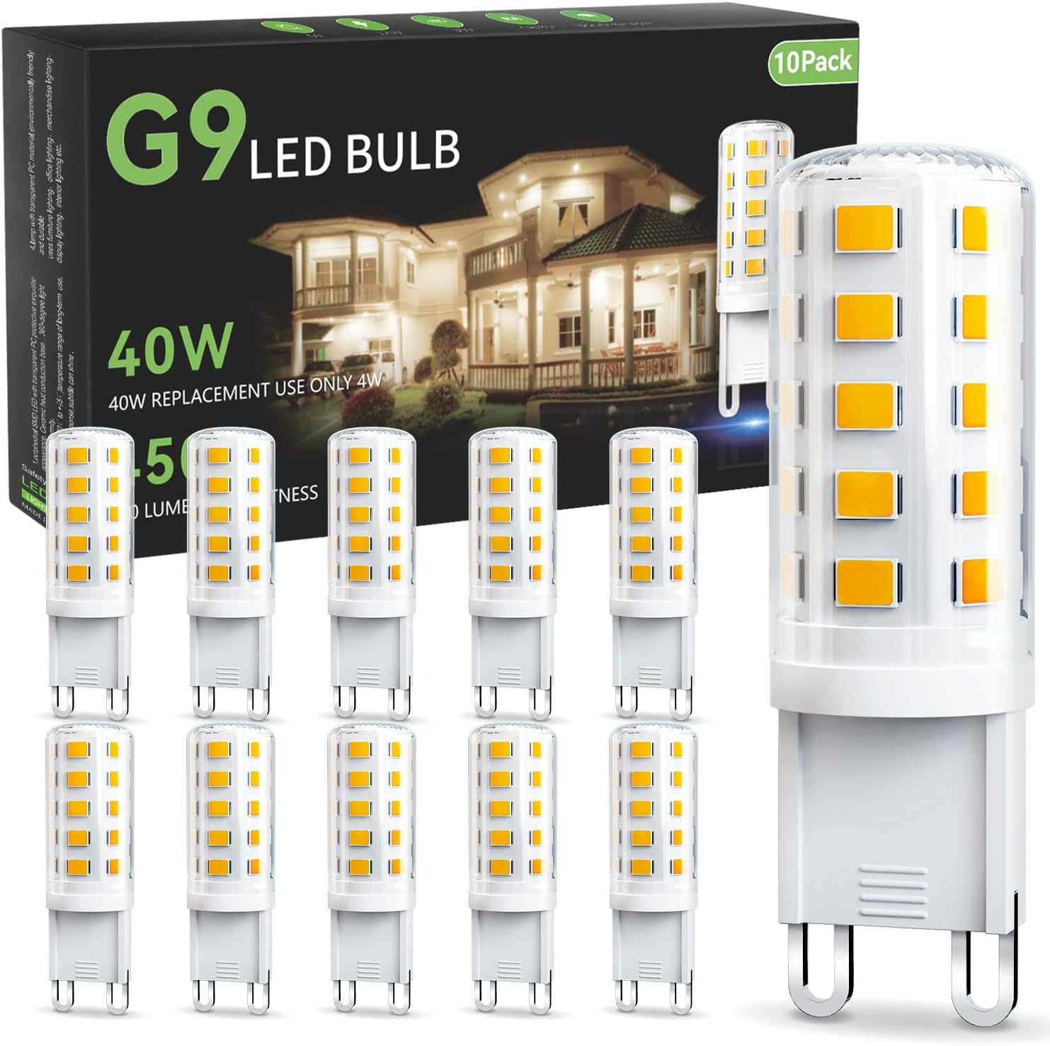 TJOY G9 LED Bulb 4W, 3000K Soft Warm White 10 Pack, Equivalent 40 Watt ...