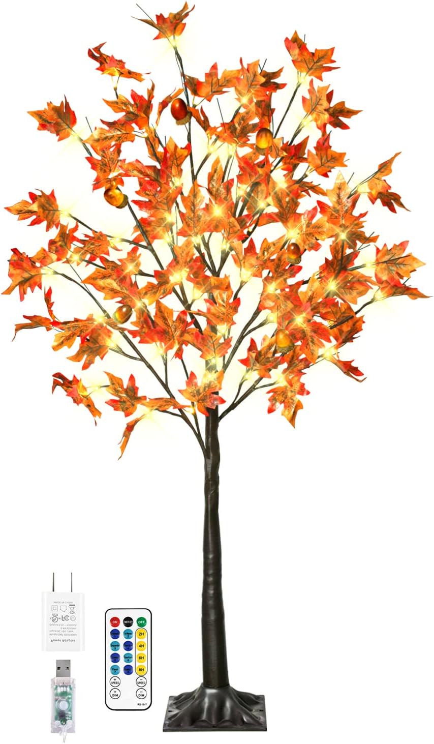 Amazon.com: 4FT 60LED Lighted Maple Tree - Fall Thanksgiving Decor ...
