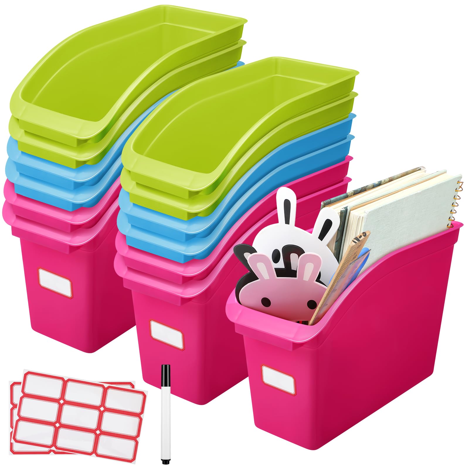 Amazon.com : Roshtia Pack of 12 Colored Book Bins Bulk for Classroom ...