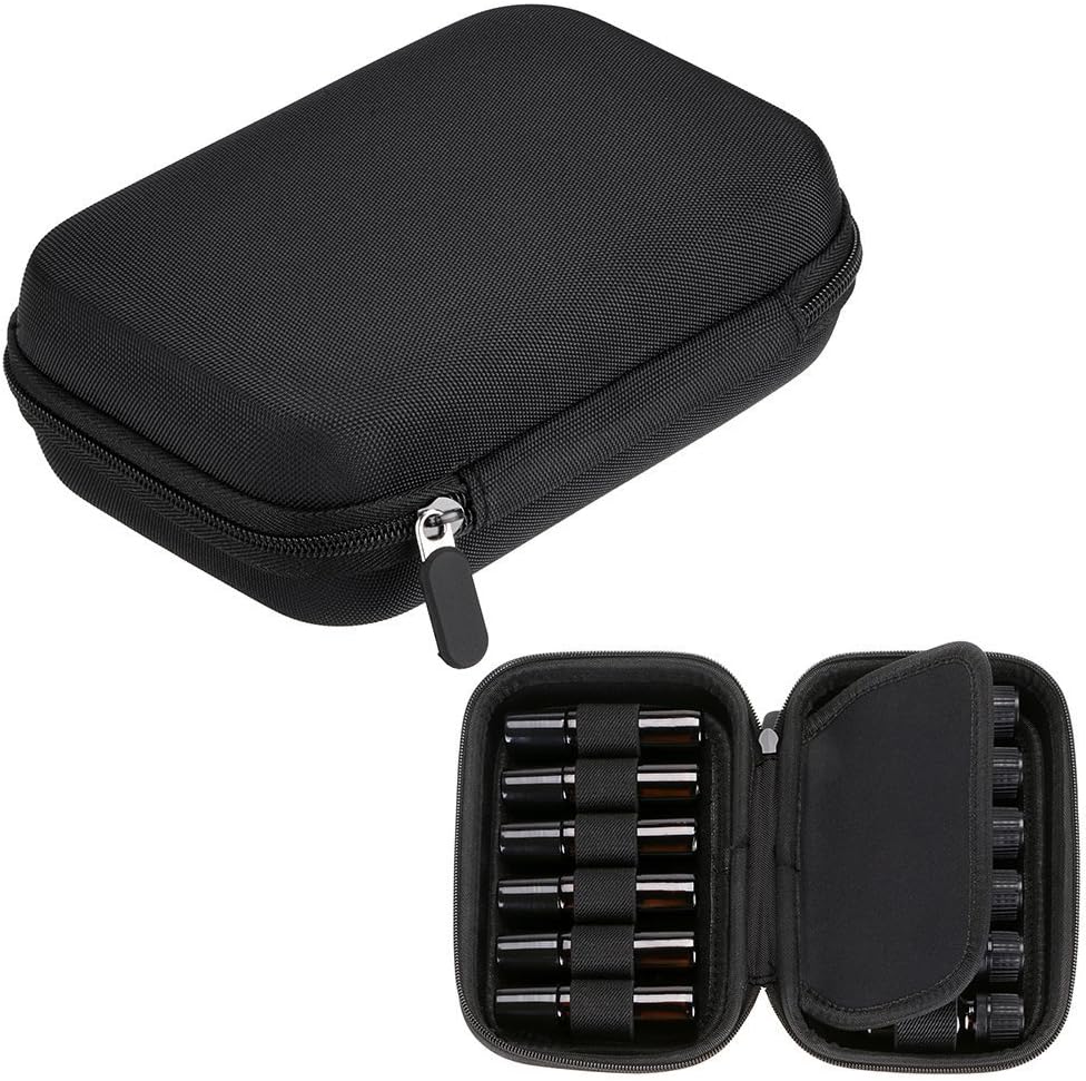 Hipiwe Hard Shell Essential Oil Carrying Case Holds 12 Bottles (Can hold 5ml, 10ml, &10ml ...