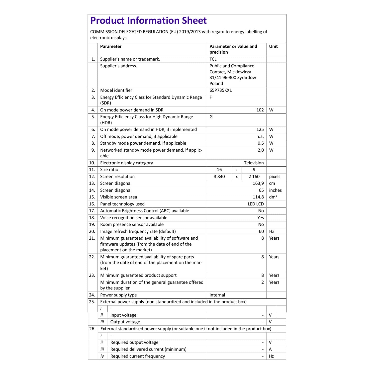 TCL 65P735K 65 inch Smart TV, 4K HDR, Ultra HD, Android TV, Bezeless ...
