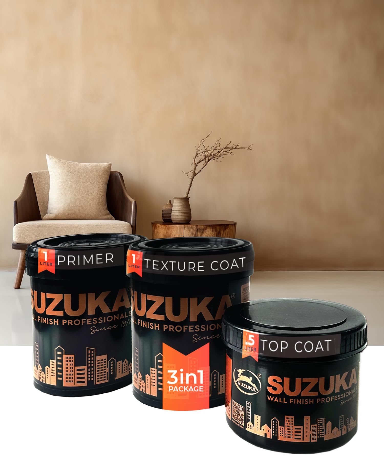 SUZUKA Strato Texture Paint SVL-418, Limewash Effect Paint, Matte Wall ...