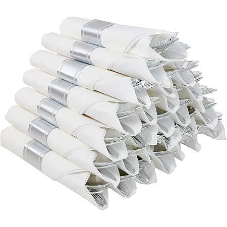 30 Pack Pre Rolled Silver Plastic Silverware, Wrapped Disposable ...