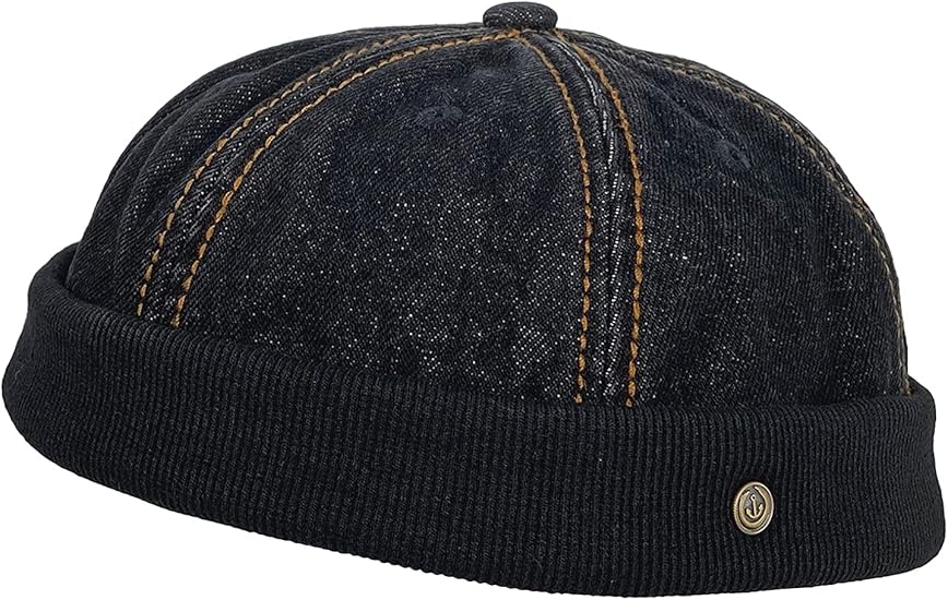 MADSea Women's Men's Docker Cap Denim Washed without Peak Hat - Black ...