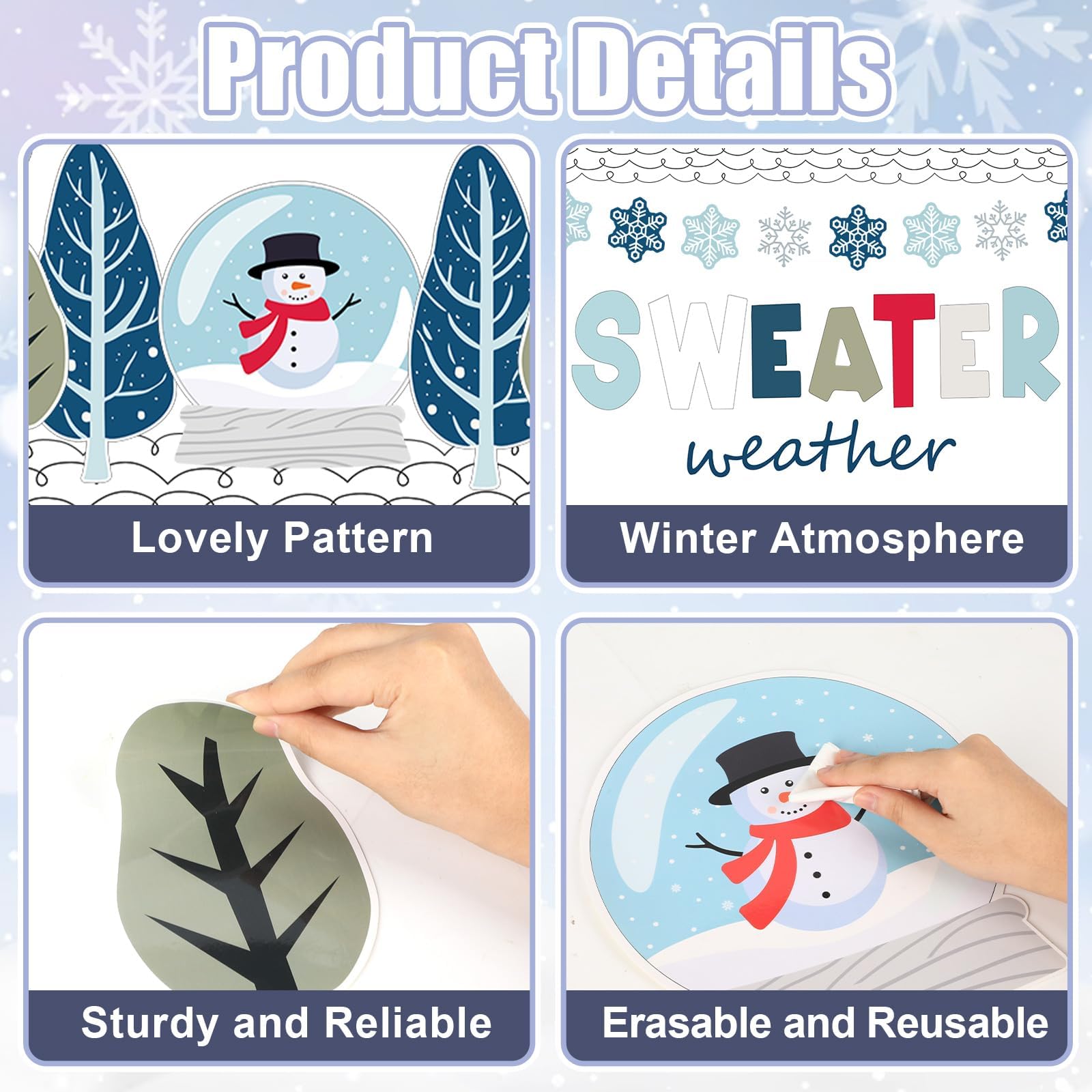 Snowmen Snowflake Border Cutouts Winter Bulletin Board - Sweater ...