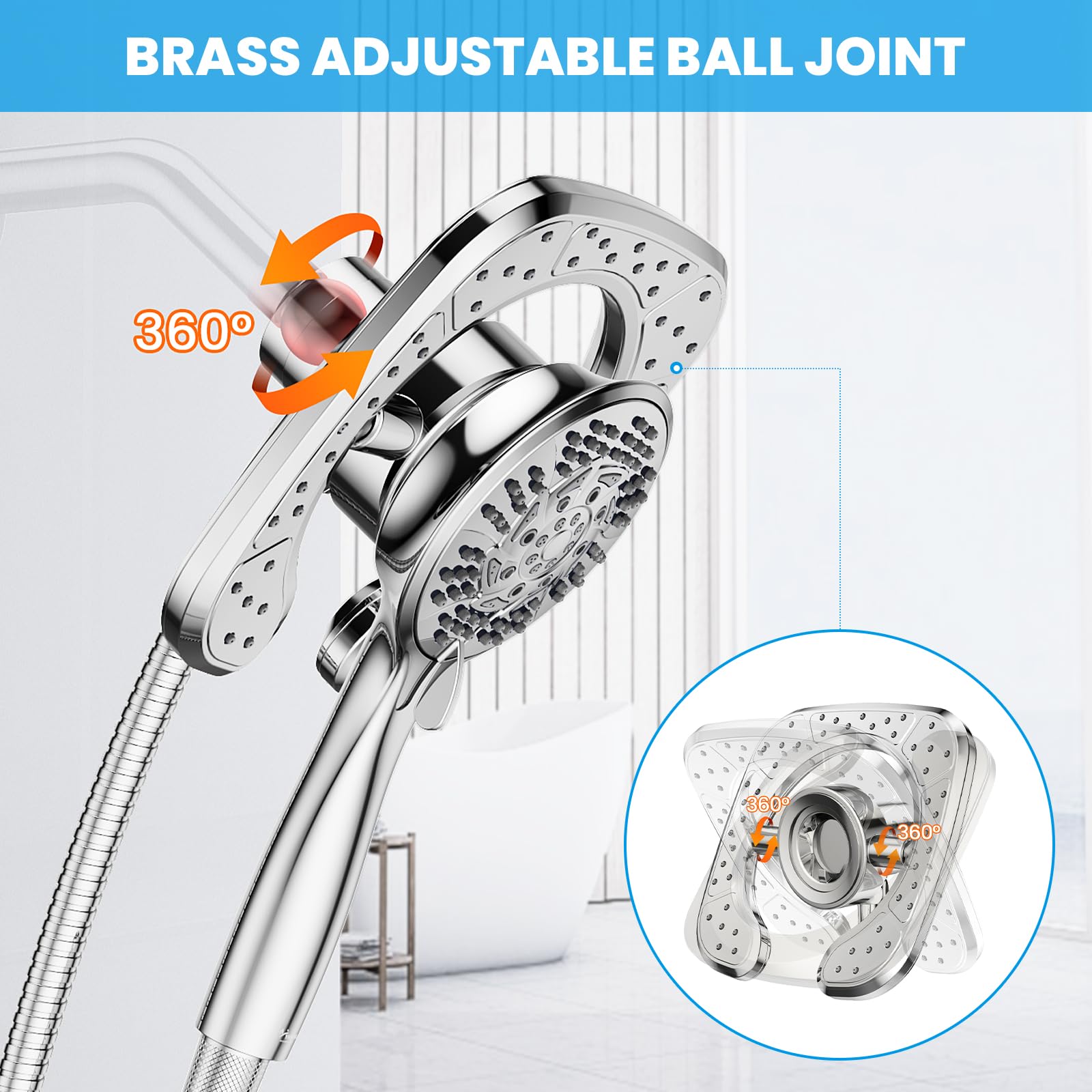 High Pressure Shower Heads, 7.2Inch 2 in 1 Rainfall Shower head ...