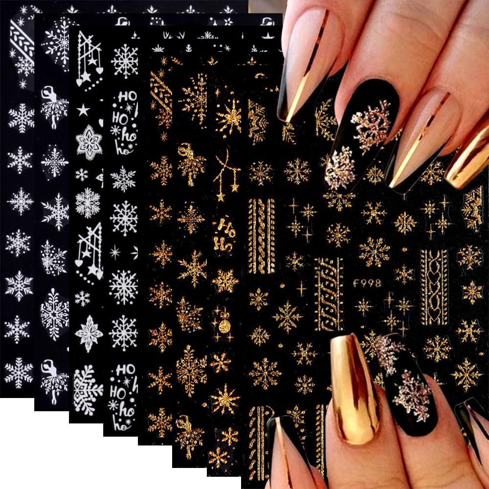 Amazon.com: Snowflake Nail Art Stickers, Winter Nail Decals 3D Self ...