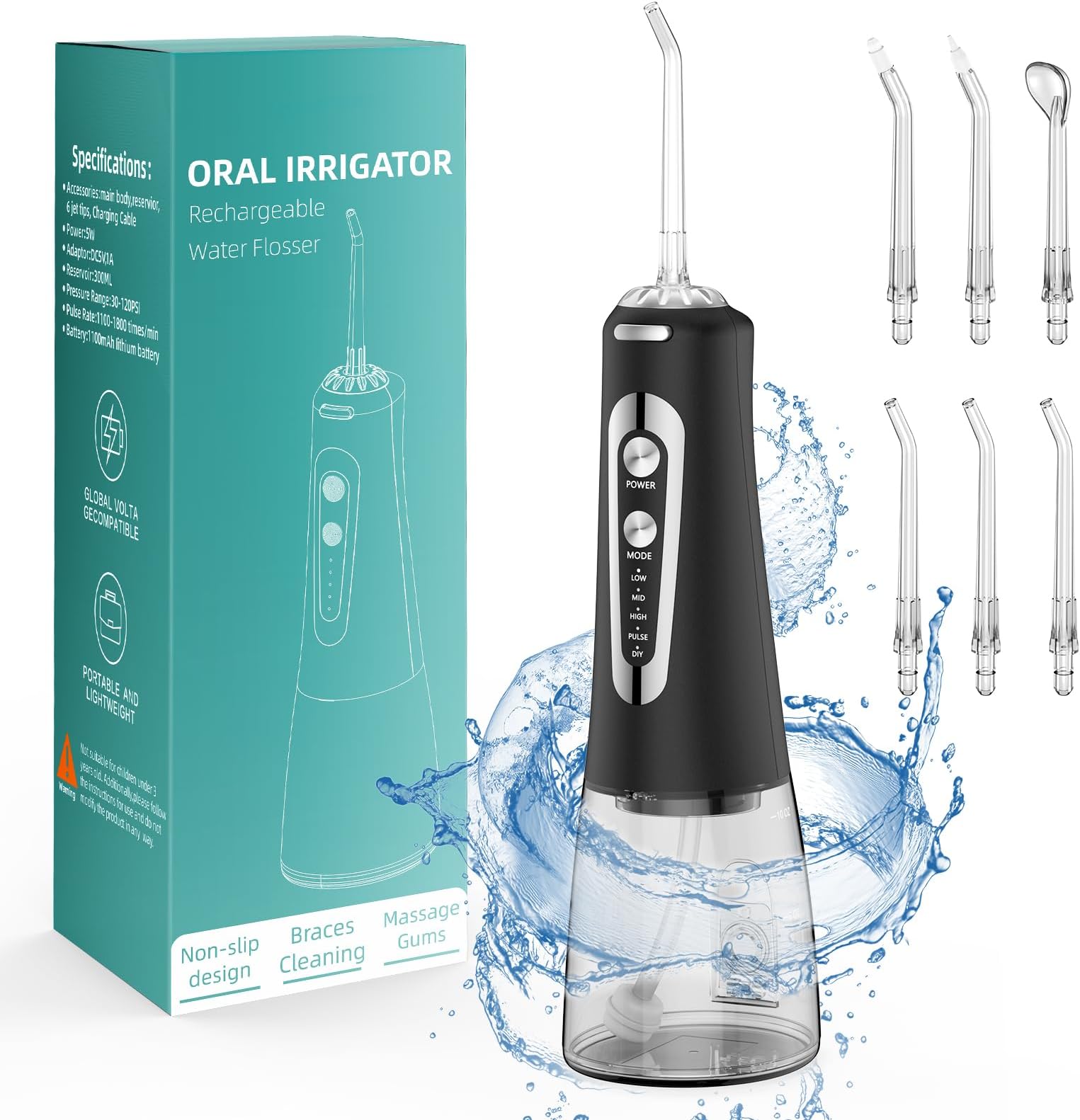 Amazon.com: Water Flosser,300ML Water Pulse flossers-5 Modes&6 ...