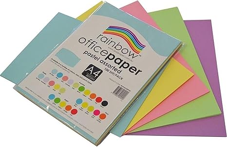 Rainbow A4 Colour Copy Paper 100 Sheets, Pastel Assorted : Amazon.com ...