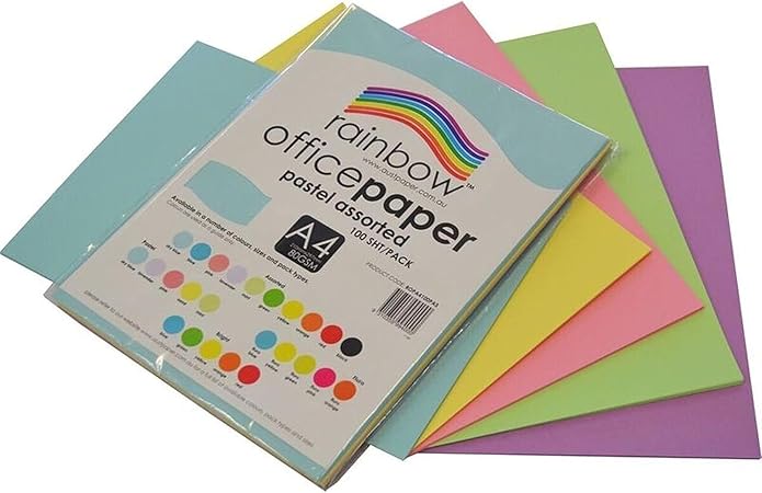 Rainbow A4 Colour Copy Paper 100 Sheets, Pastel Assorted : Amazon.com ...