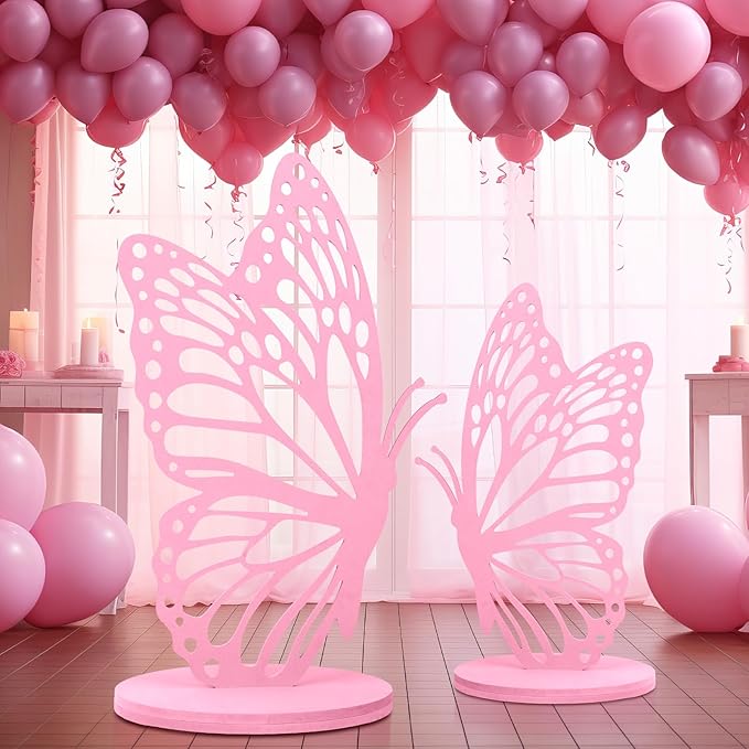 Amazon.com: 2 Pcs Large Wood Butterfly Prop Pink Butterfly Wings Cutout ...
