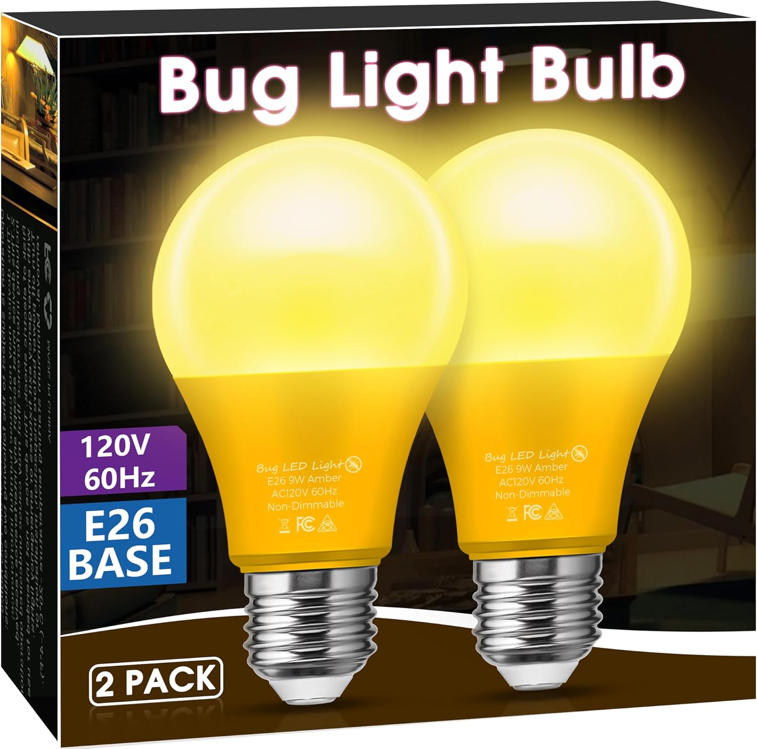 Bug Lights for Outside, Bug Light Bulbs, 60W Yellow Light Bulbs Outdoor Equivalent 9W, A19 E26 ...