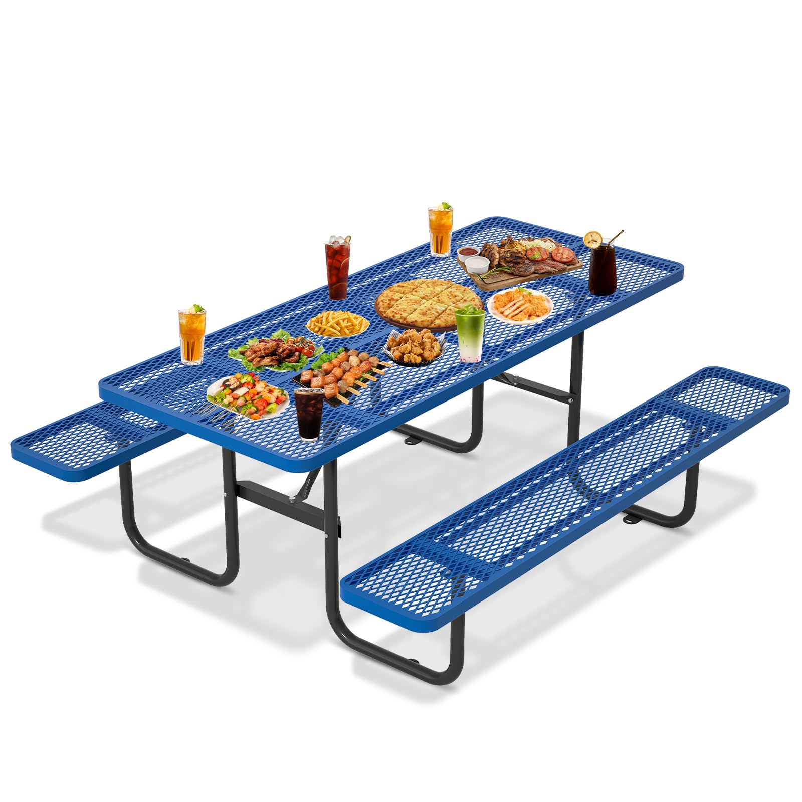 Amazon.com: VISRACK 72'' Rectangular Steel Picnic Table for Outdoors ...