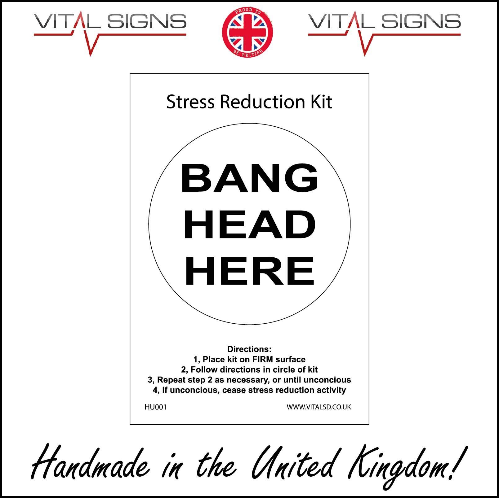 HU001 Stress Reduction Kit Sign Bang Head here Funny Humour Joke Office ...