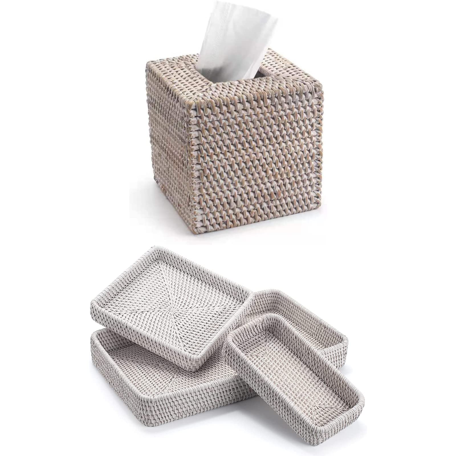 Amazon.com: YangQiHome Square Rattan Tissue Holder Box and Rattan ...