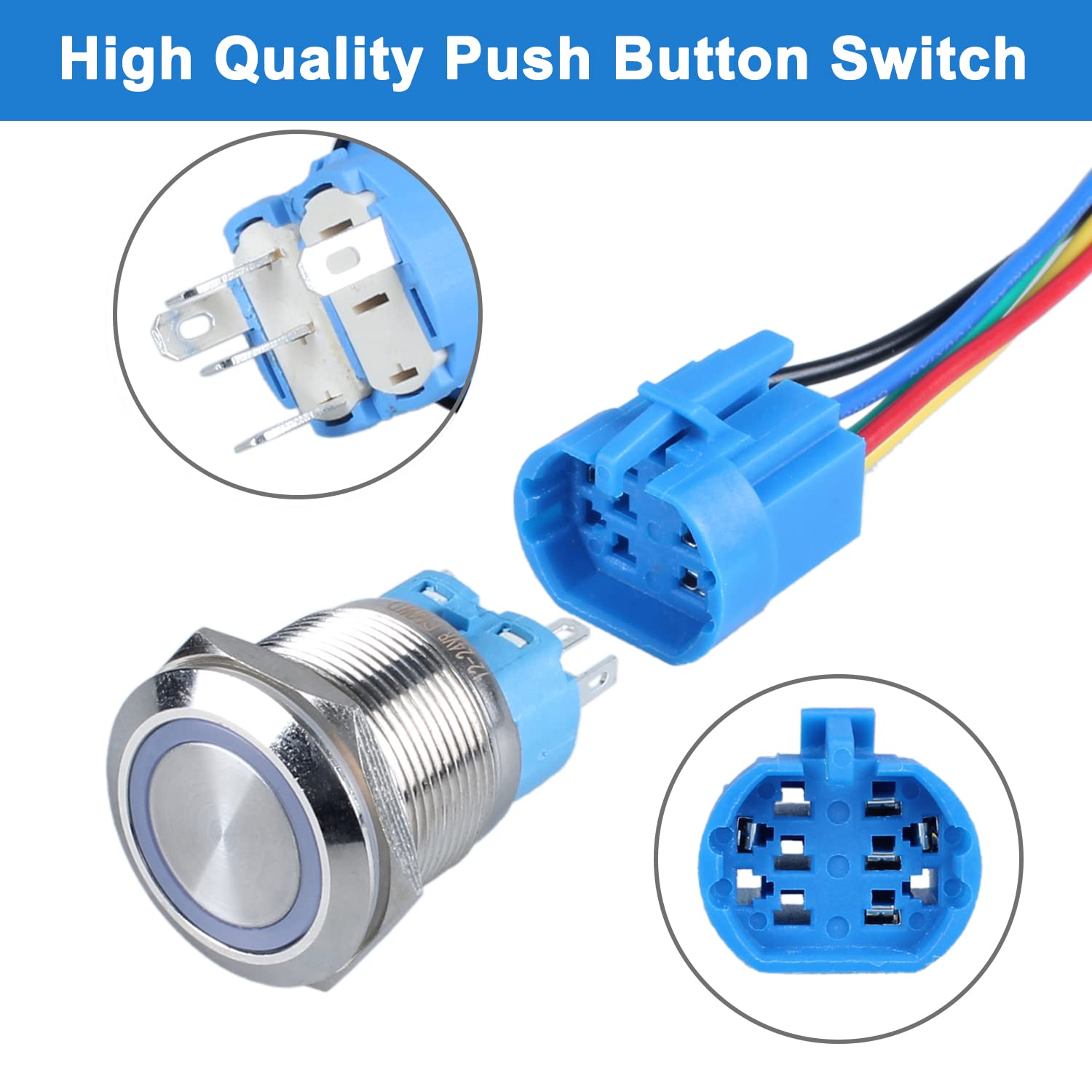 Snapklik.com : DMWD 2PCS 22MM Momentary Push Button Switch 12V-24V Ring ...