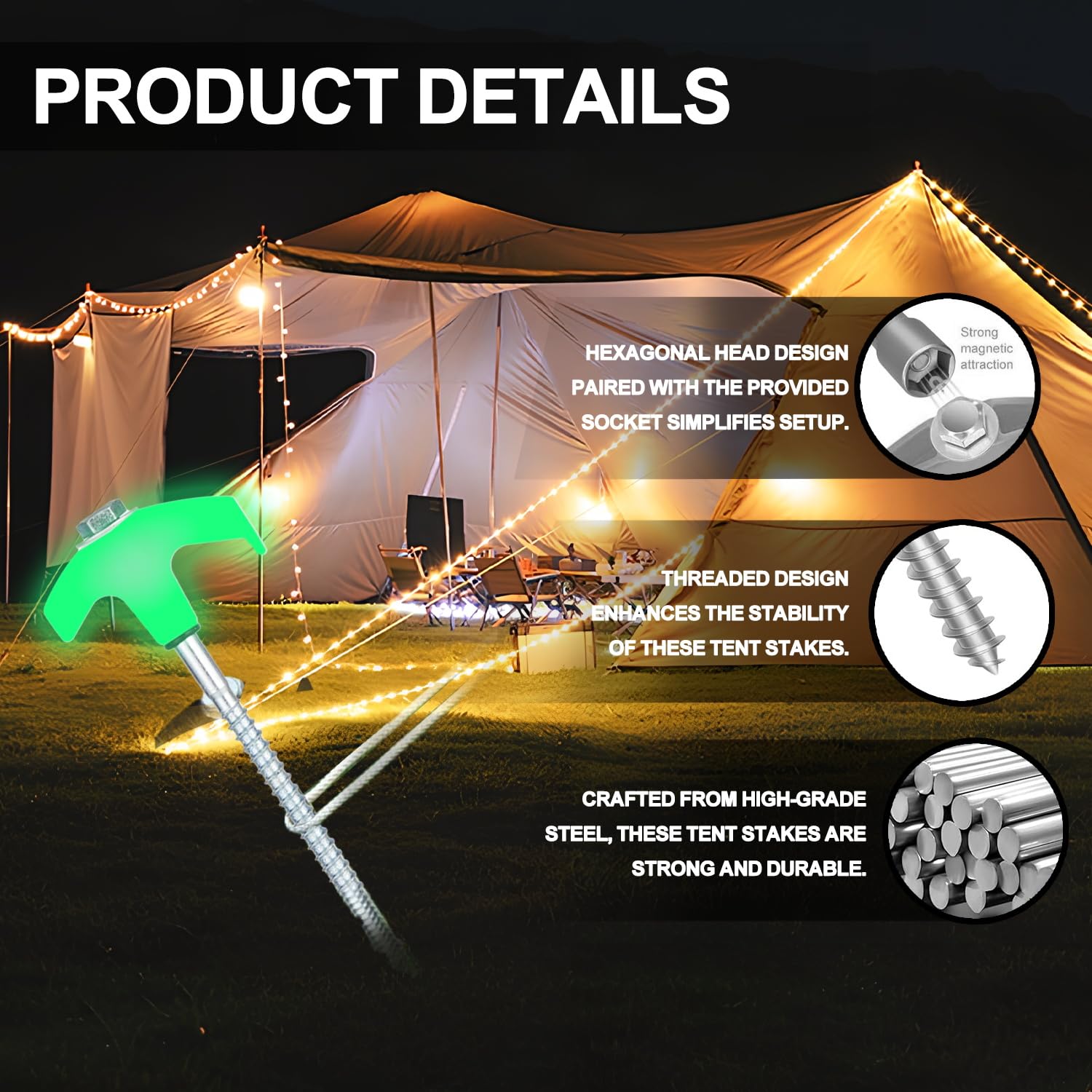 Snapklik.com : 16 Pack Screw In Tent Stakes Heavy Duty,8 Inch Ground ...