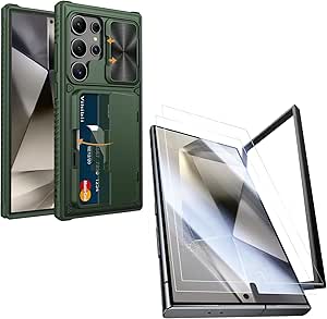 Amazon.com: Vihibii for Samung Galaxy S24 Ultra Case with Card Holder & Screen Protector [2 Pack ...