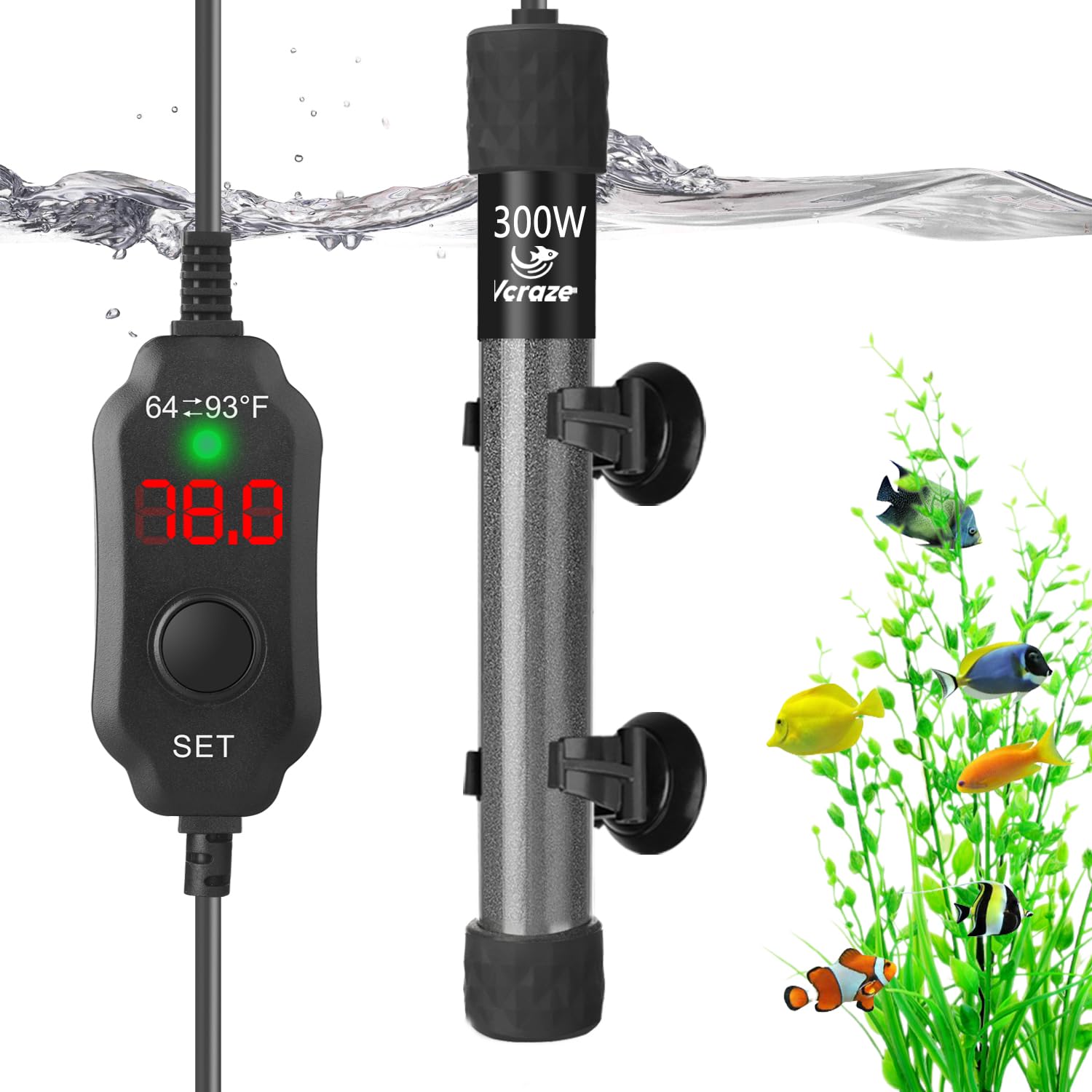 Amazon.com: VCRAZE Super Compact 300W Fish Tank Heater, Submersible ...