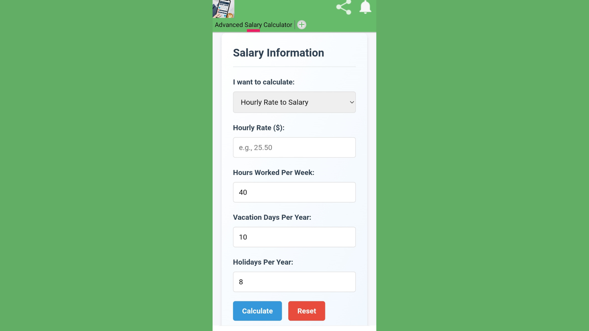 Advanced Salary Calculator | Hourly to Annual Wage Converter - App on ...