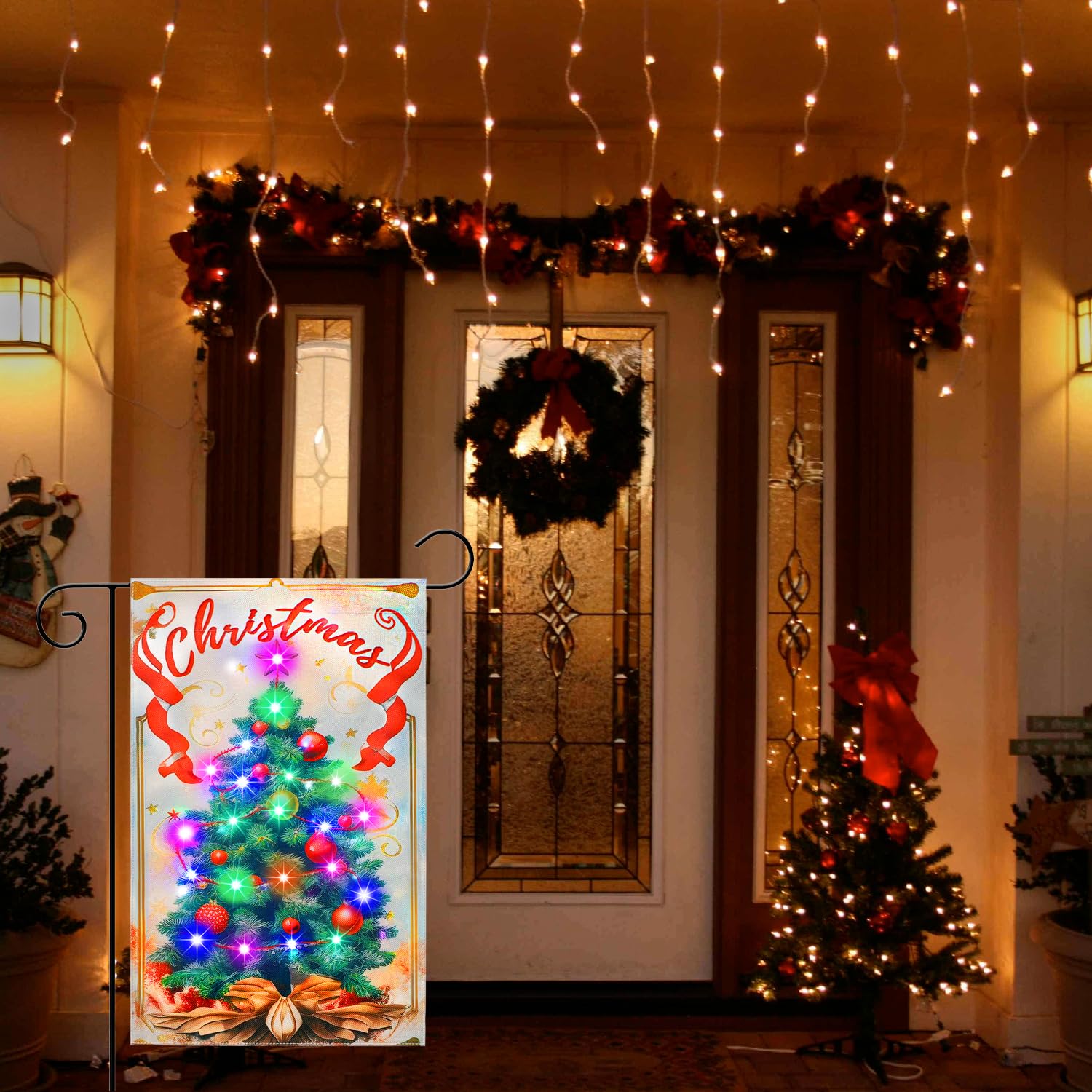 Flag Outside Christmas Lights HOLILLUMA RGB American Flag Lights,