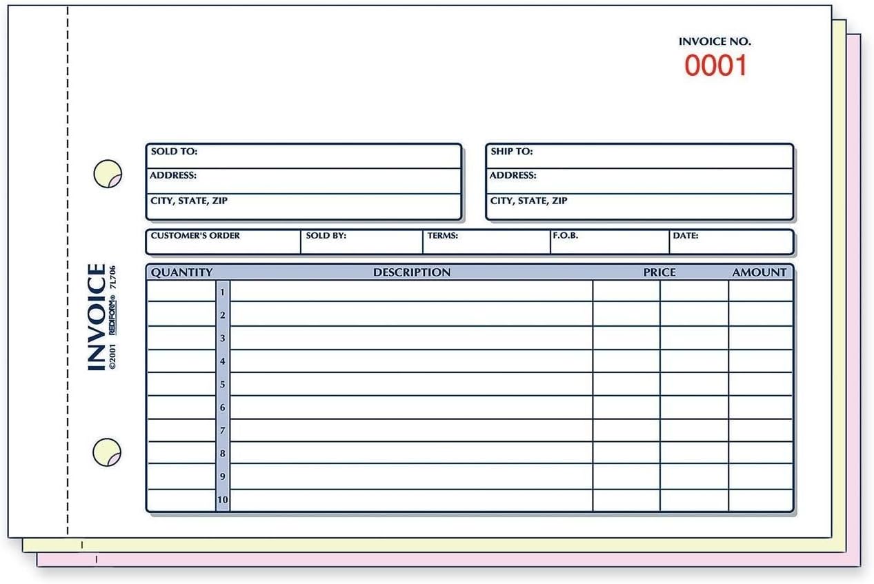 Rediform RED7L706 Invoice Book,3-Part,50 Sets,Detached Size 5-1/2x7-7/8 ...
