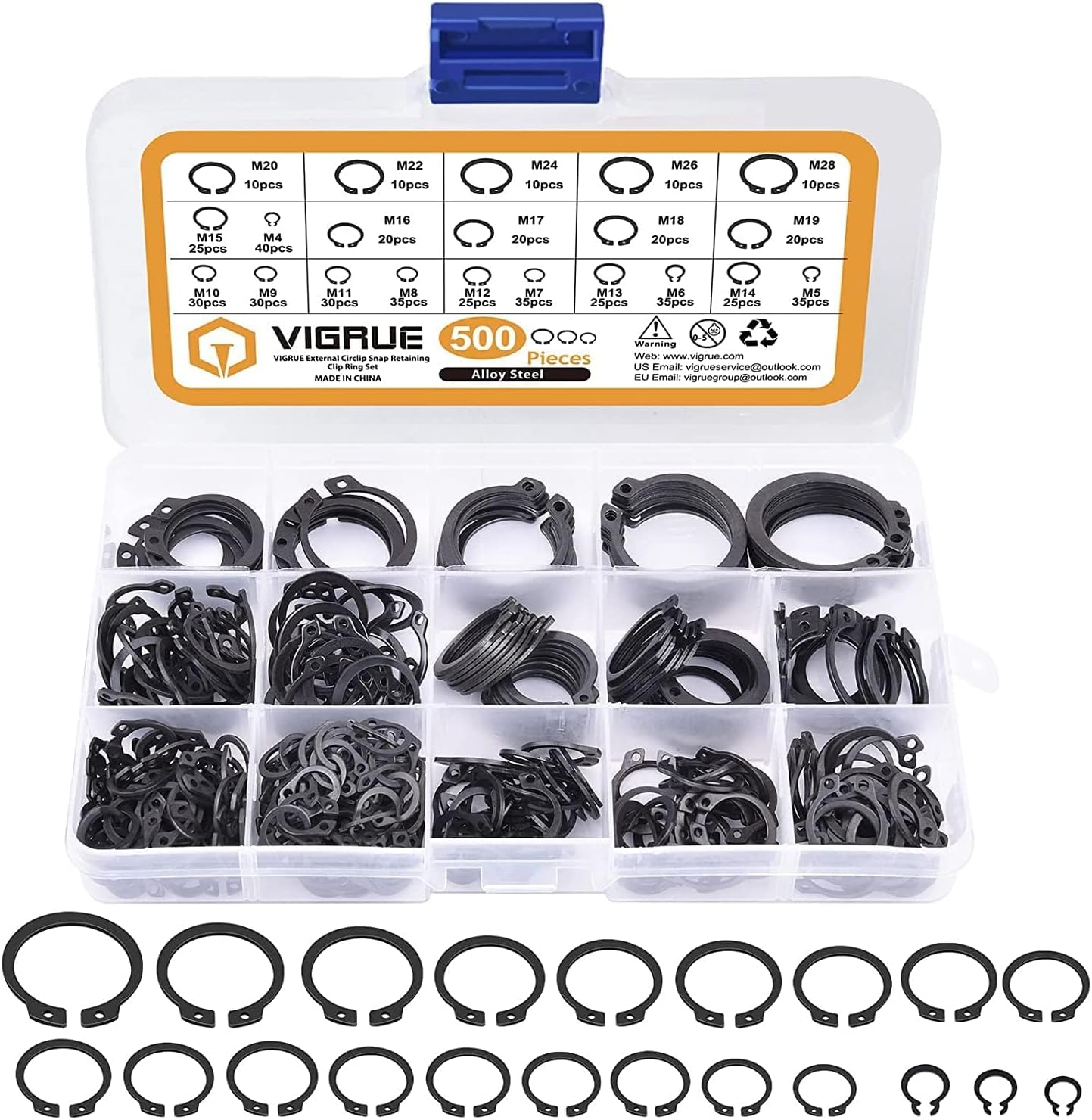 500 Stück sprengring set, sicherungsring, sprengring, sicherungsringe ...