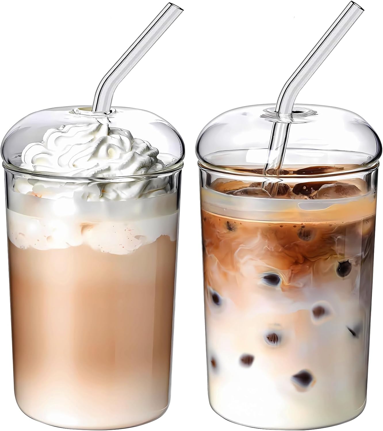 Amazon.com | Ework4U 2 Pcs Drinking Glasses with Glass Lids and Glass ...
