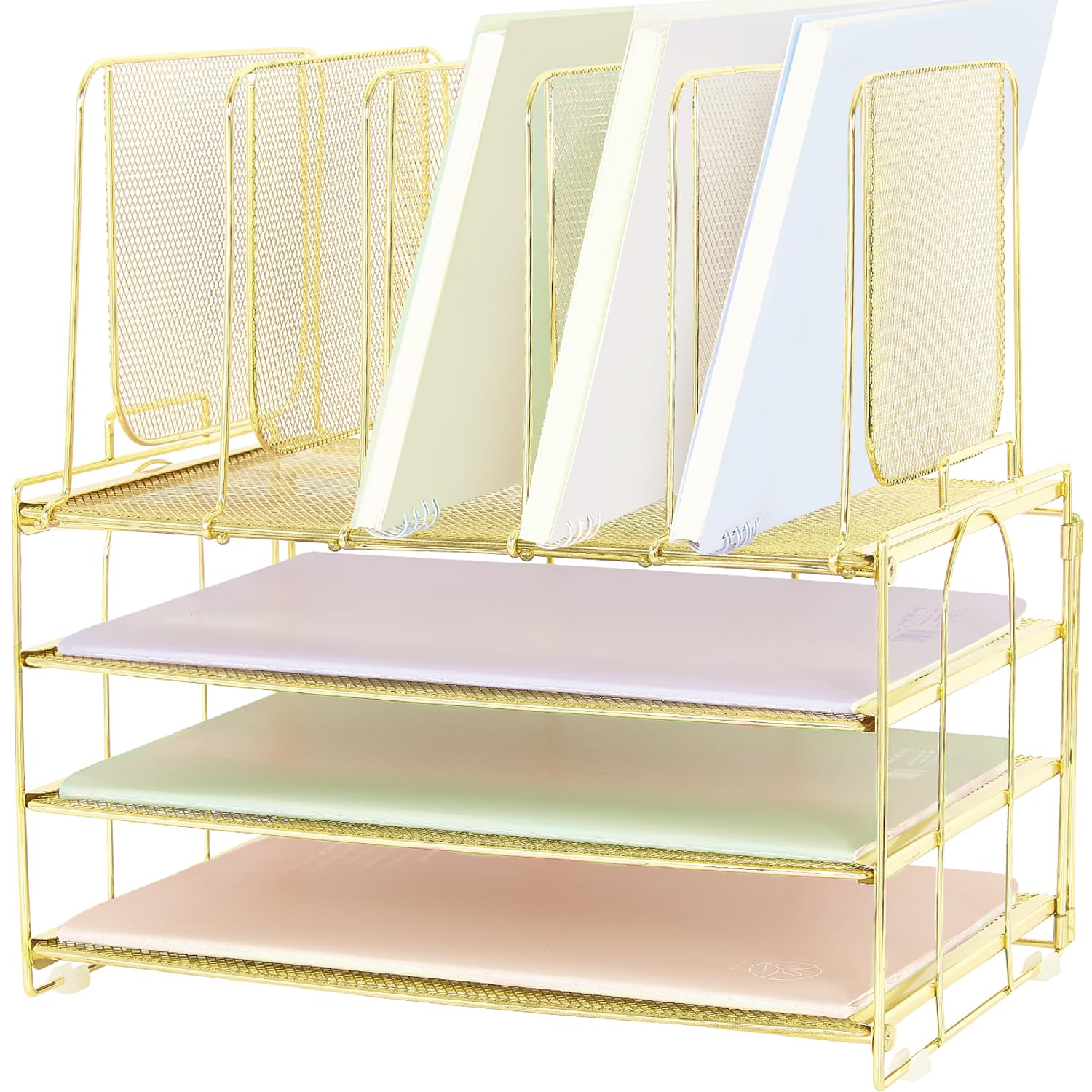 ORDROLL Desk Paper Organizer with Handle,3 Tier Letter Trays with 5 ...