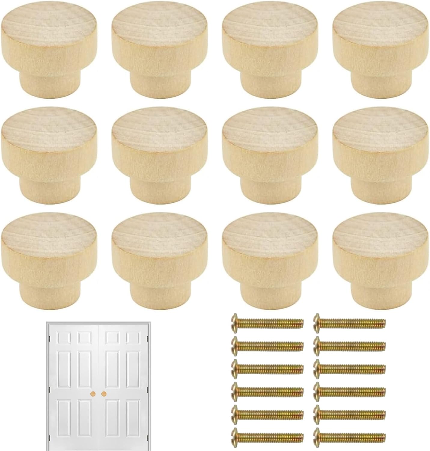 Aidi 12PCS Wood Cabinet Knobs Set with Screws, Round Wooden Door Knobs Drawer Knob, Wooden ...
