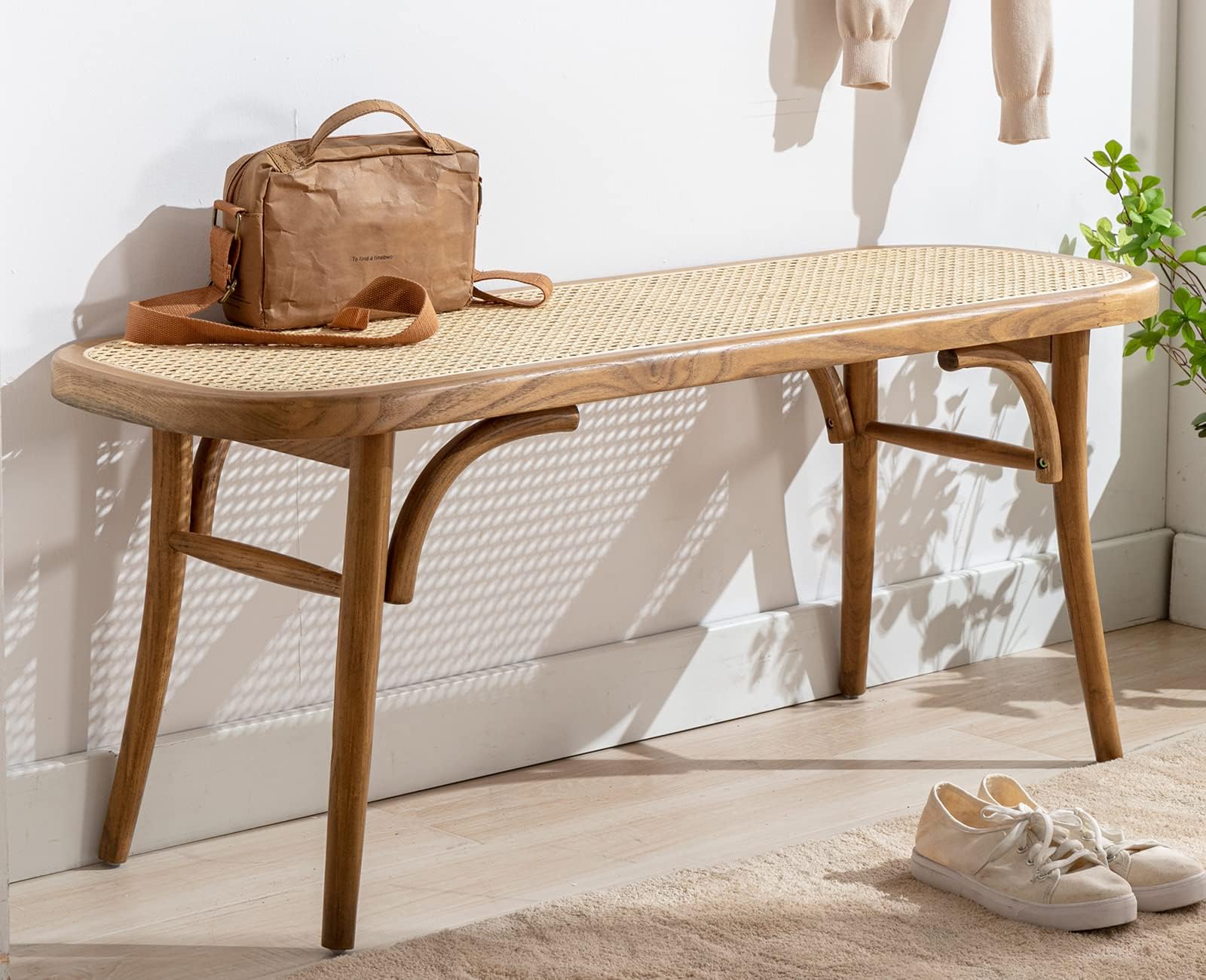 Amazon.com: Vadisun 100% Solid Oak Wood Bench,Hand Woven Chair Surface ...